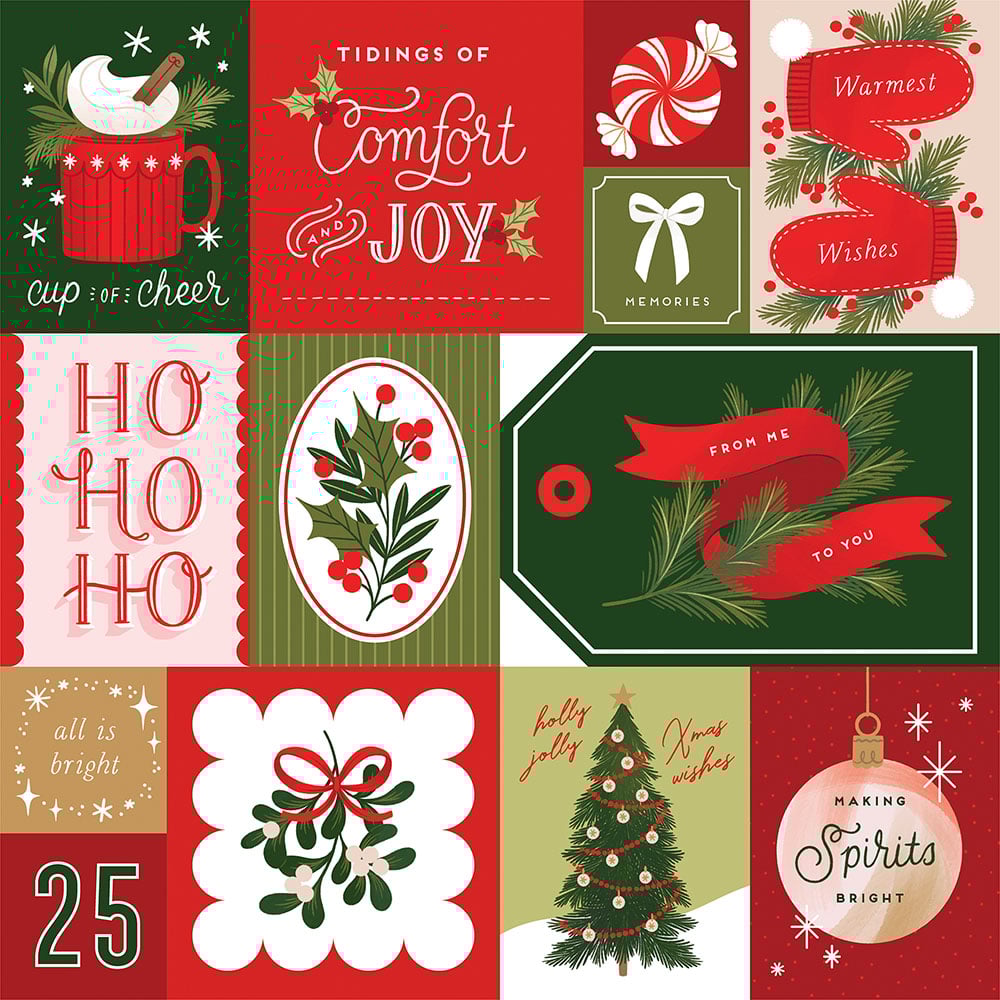Multi Journaling Cards 12" x 12" Paper from Echo Park's Christmas Joy Collection - Scrapbook.com