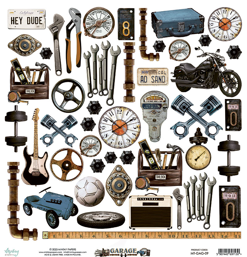 Mintay Papers - Garage Collection - 12 x 12 Double Sided Paper - Elements