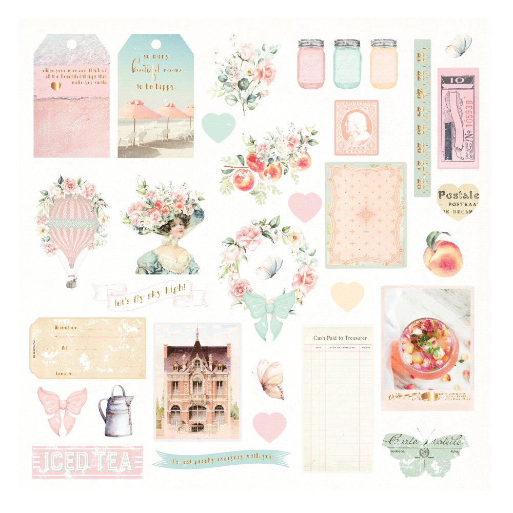Prima - Peach Tea Collection - Ephemera With Foil Accents - Set 1