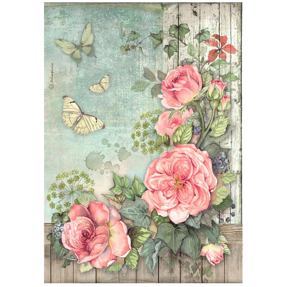 Stamperia - House Of Roses Collection - A4 Rice Paper - Flowers Corner
